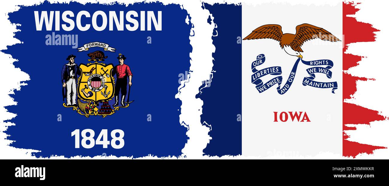 Iowa and Wisconsin states grunge brush flags connection, vector Stock ...