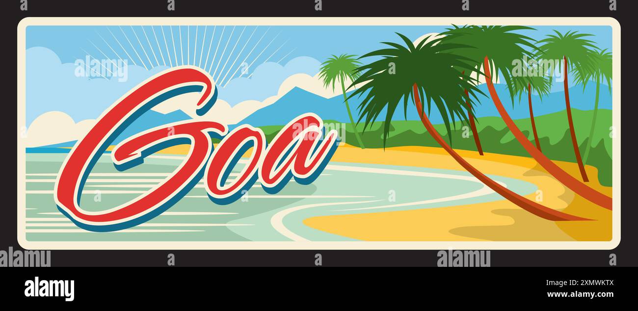 Goa Indian state, India retro travel plate, vector metal plaque. Indian ...