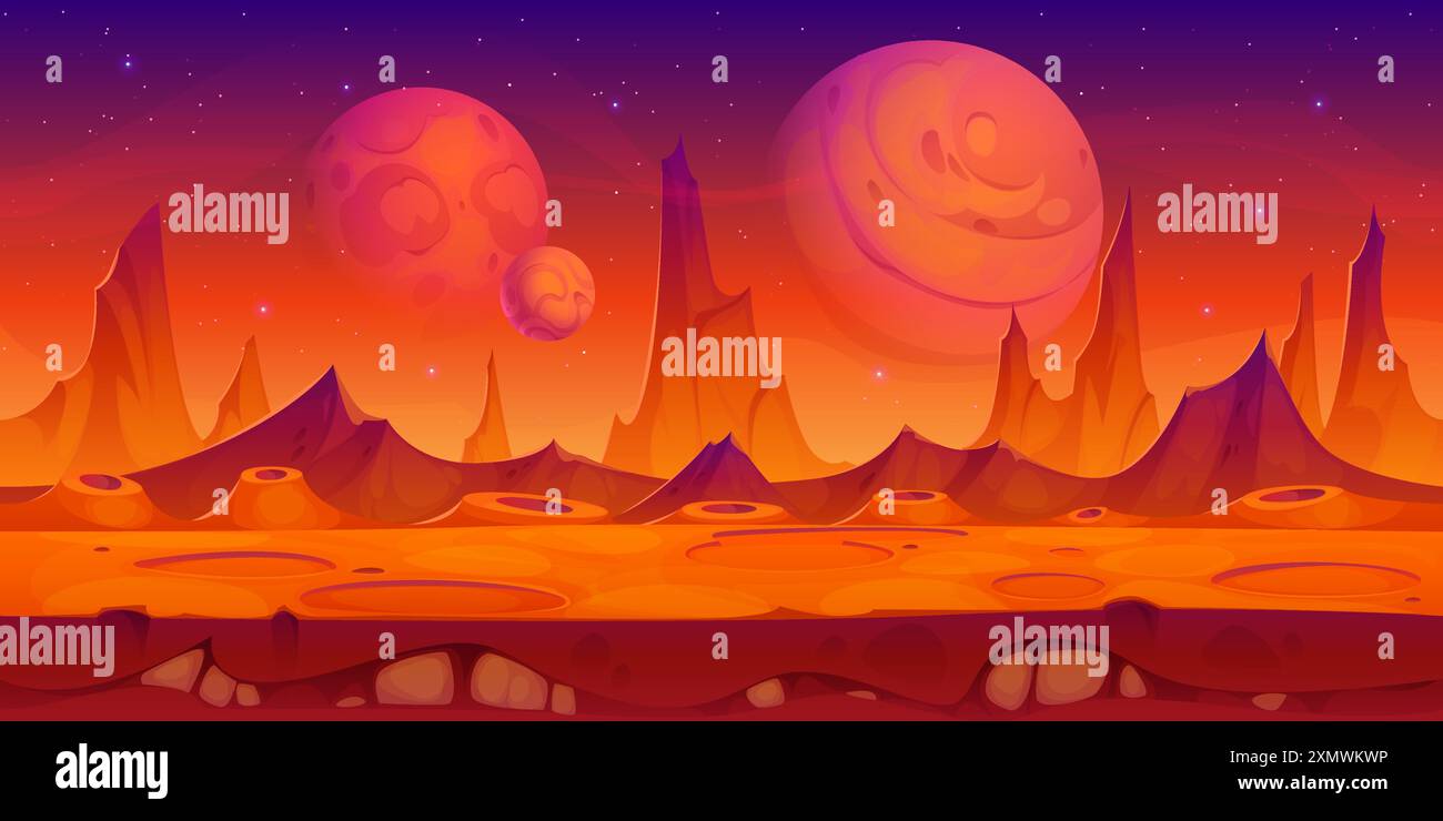 Space red planet surface, mars desert and mountains landscape with ...