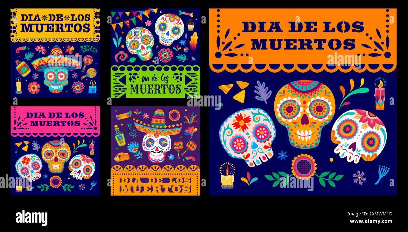 Mexican dia de los muertos day of the dead holiday banners. Vector ...
