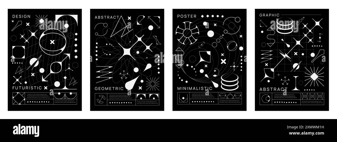 Retro brutal y2k posters with abstract geometric shapes and elements ...