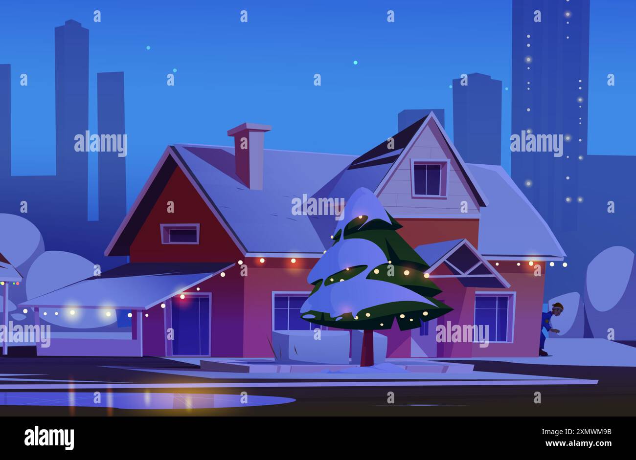 Snowy street in residential Stock Vector Images - Alamy