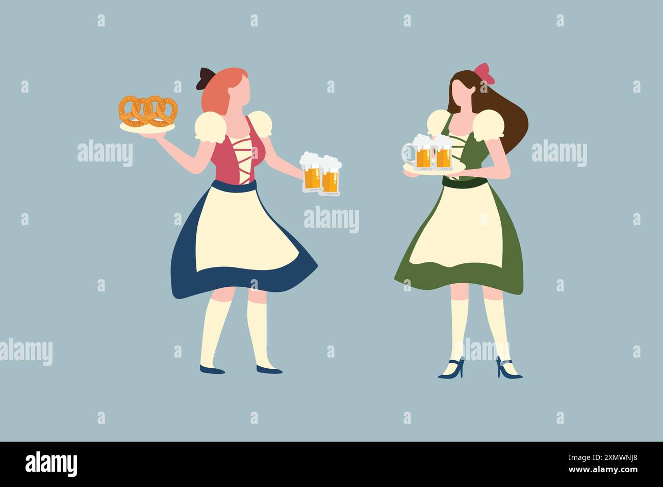 Oktoberfest girls in national German traditional clothes with glass of ...