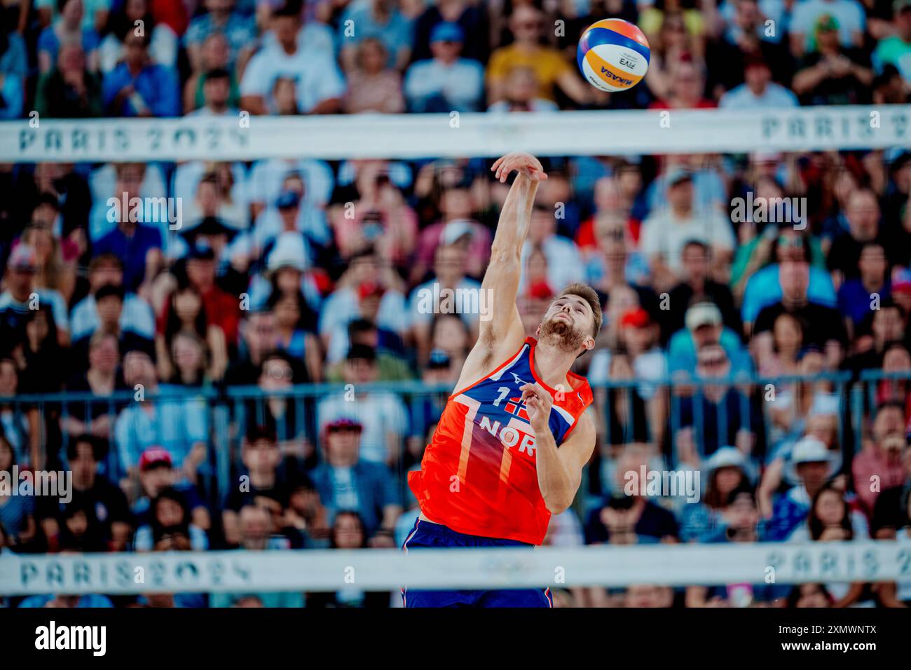 Paris, France 20240728. Anders Mol in the first match in the group stage in beach volleyball at ...