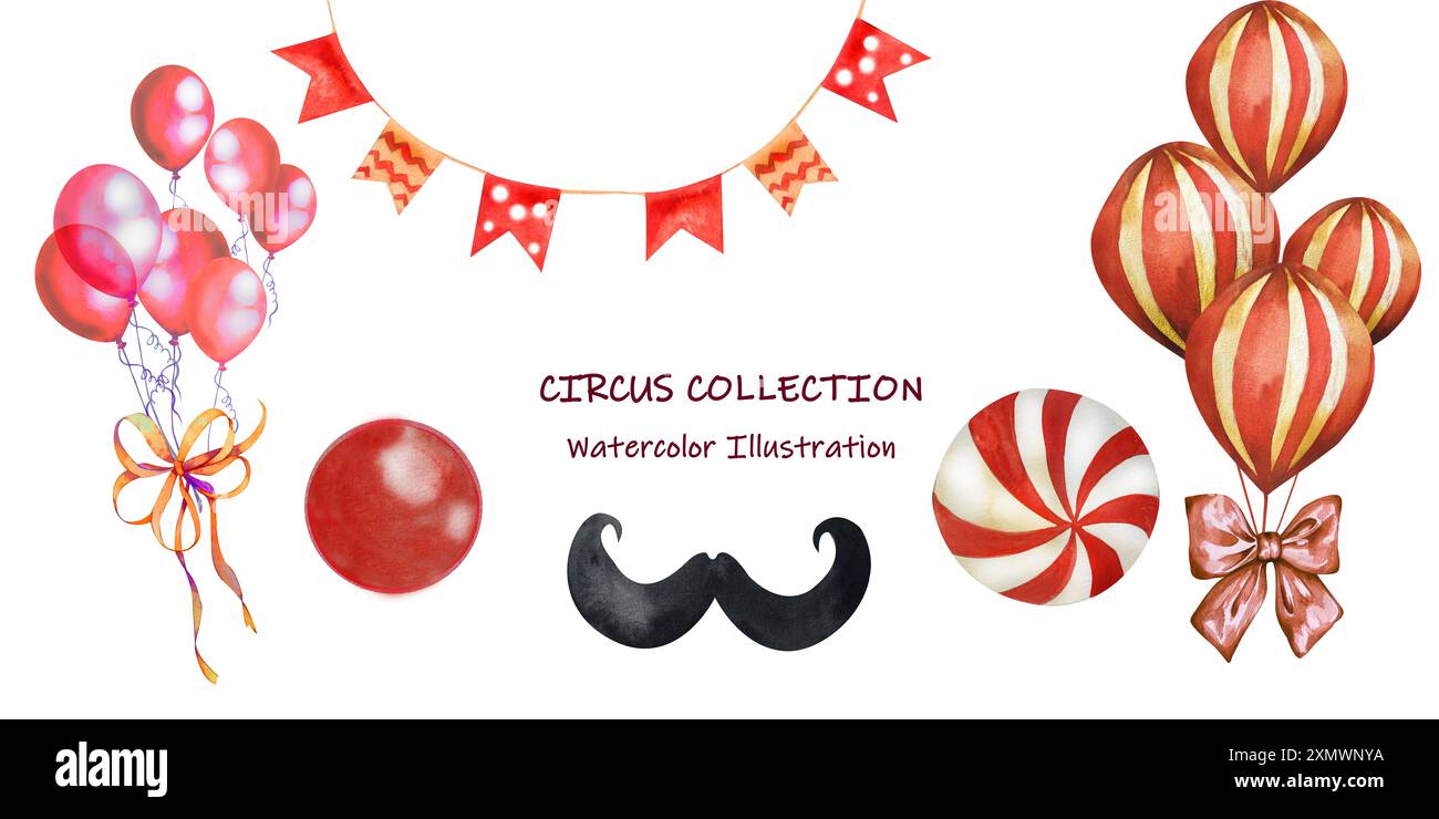 Vintage Circus Theme Set. Red Balloon Bundles, Balls, Magician's ...