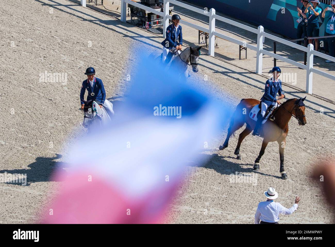 Versailles, France. 29th July, 2024. Equestrian, French team, silver ...