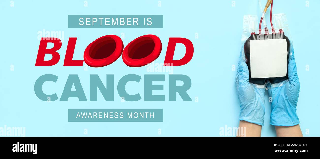 Doctor's hands with blood pack on blue background. Banner for Blood ...