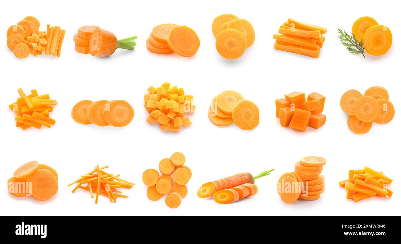 Set of fresh cut carrot on white background Stock Photo - Alamy