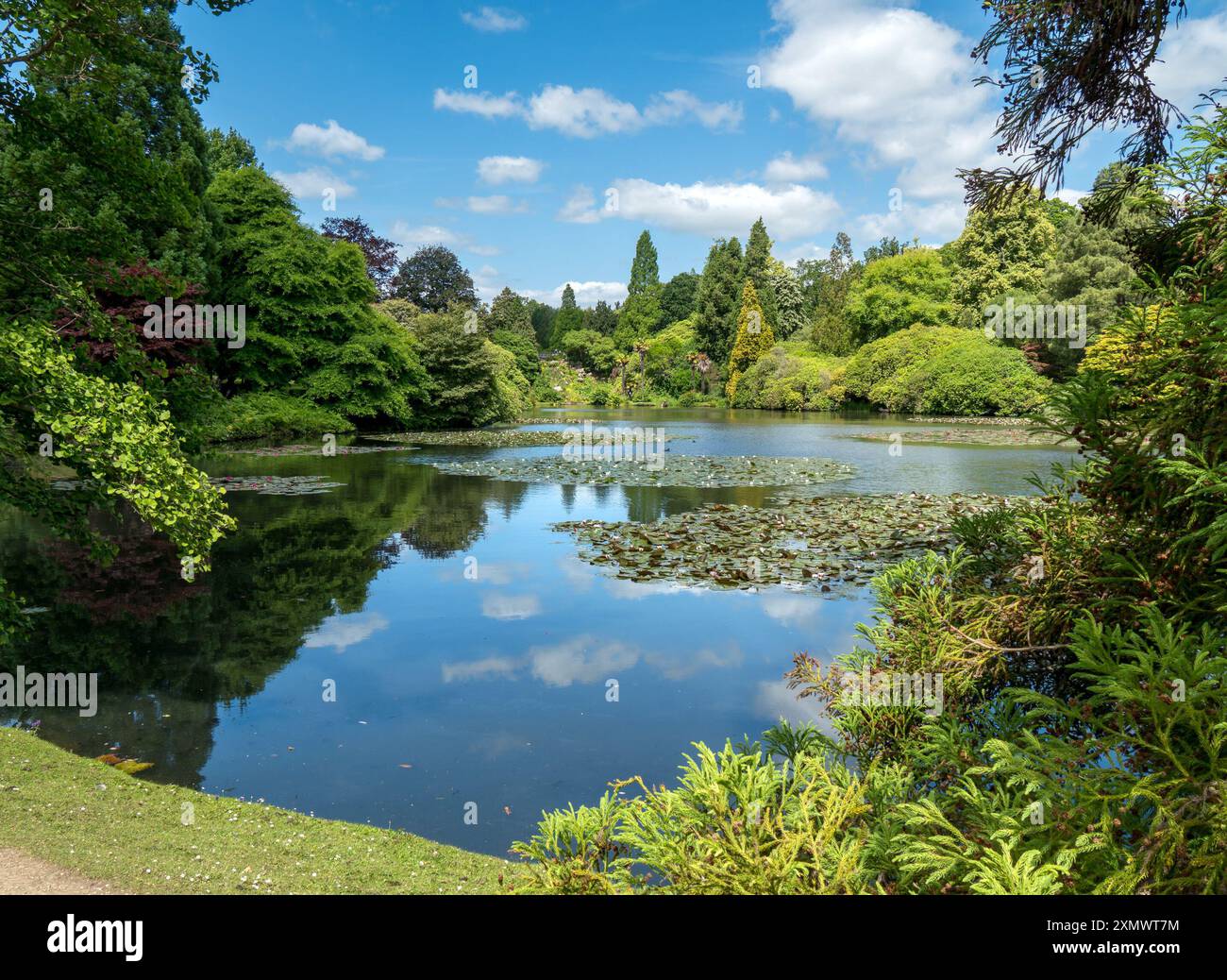 The beautiful lake and landscaped gardens of Sheffield Park on a sunny ...