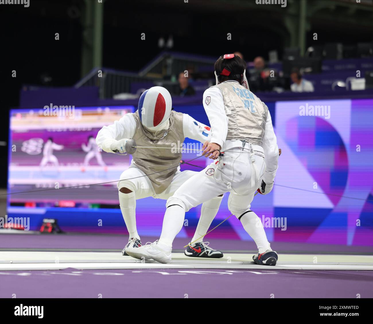 Paris, France. July 29th 2024. Yi-Tung Chen of Team Chinese Taipei and Enzo Lefort of Team ...