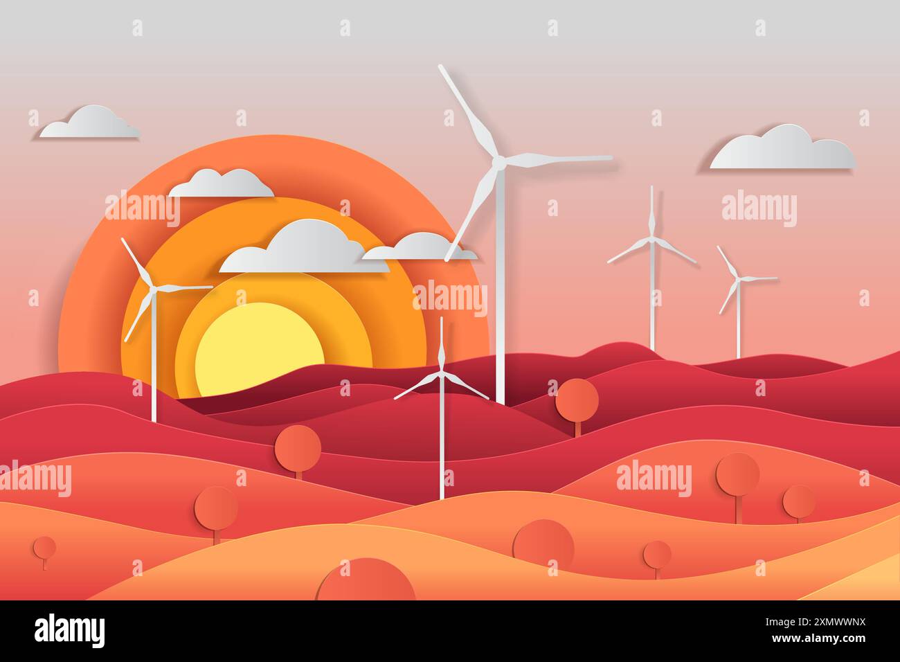 Wind turbines renewable energy landscape sunset windmills colorful ...