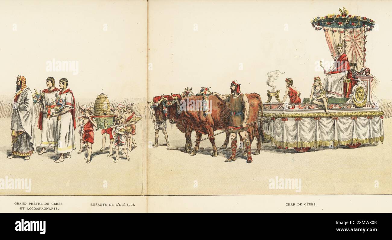 Ceres, Roman goddess of grain, riding her float drawn by two bulls ...