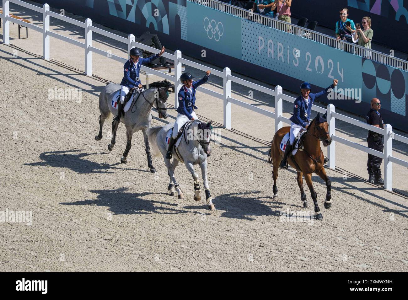 Paris, France. 29th July, 2024. Equestrian, French team, silver ...