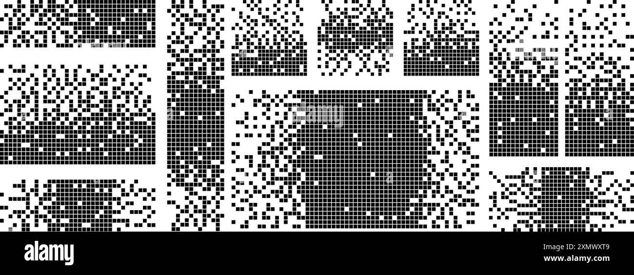 Set of black and white decay backgrounds. Geometric pixel mosaic ...