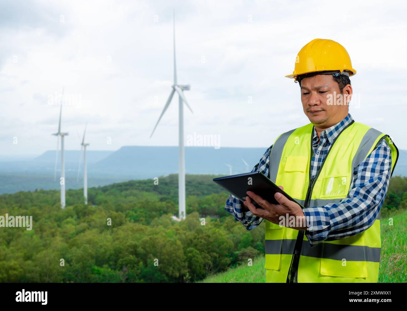 Engineer checking control electric power, Engineer man working with ...