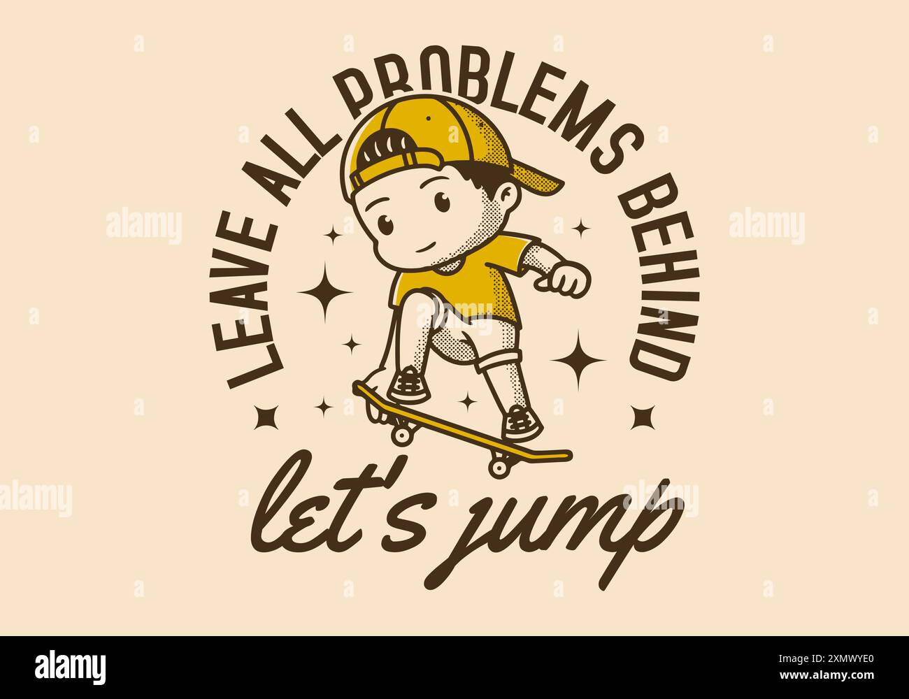 Leave all problems behind, Let's jump. Vintage retro character ...