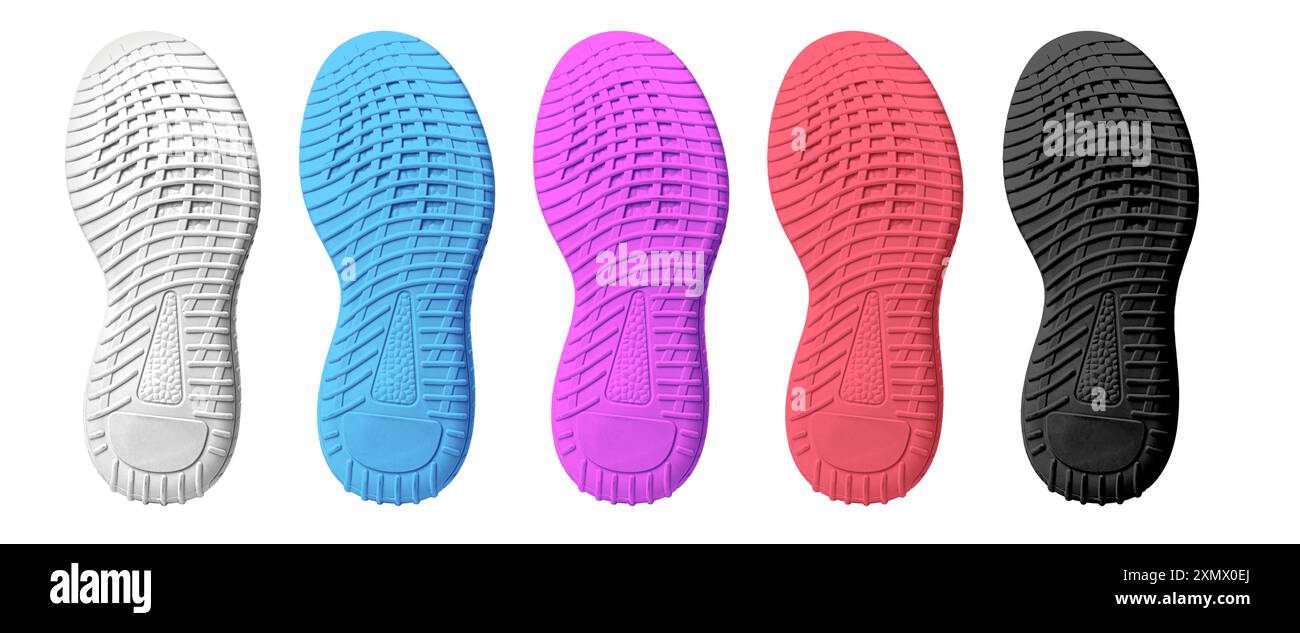 Set of sole of shoes. Bottom of sneakers on a white background is ...