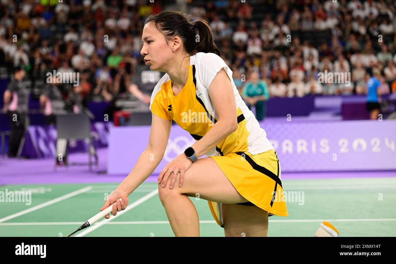 Paris, France. 30th July, 2024. Belgian Lianne Tan looks dejected ...