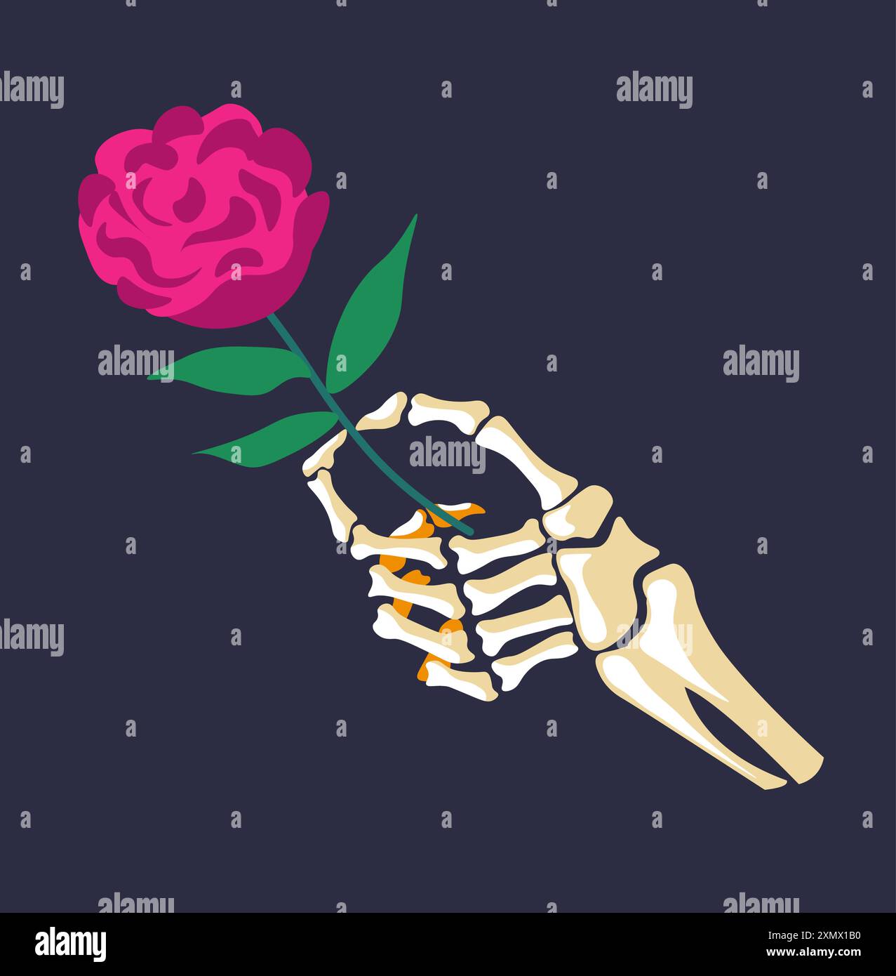 Skeleton Hand Holding Pink Rose Stock Vector Image & Art - Alamy