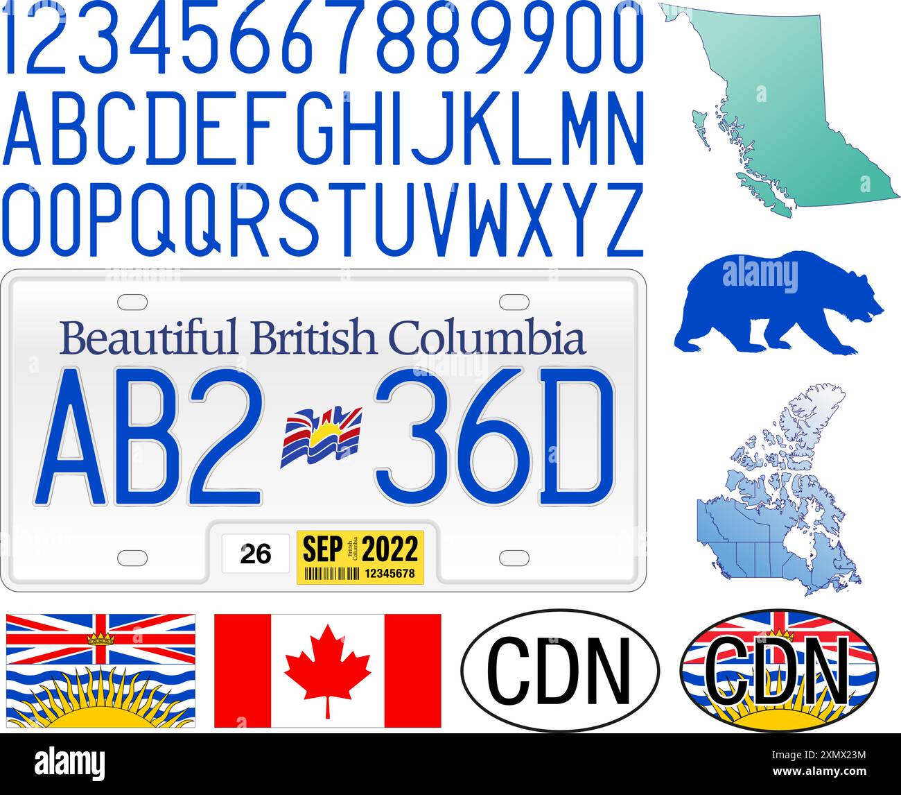 British Columbia car license plate pattern, Canada, letters, numbers ...