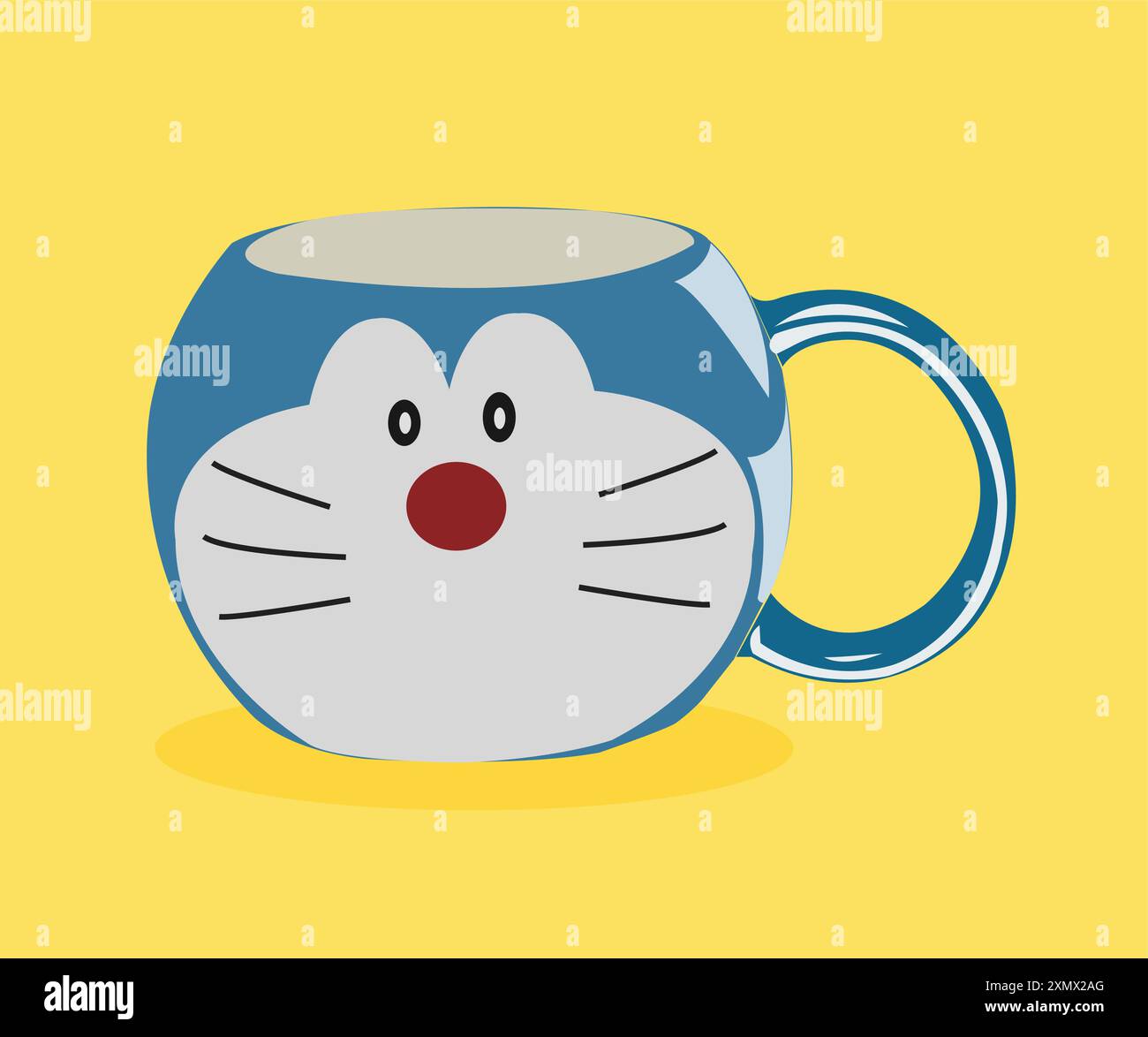 Vector illustration of doraemon mug of blue color ceramic cup in ...