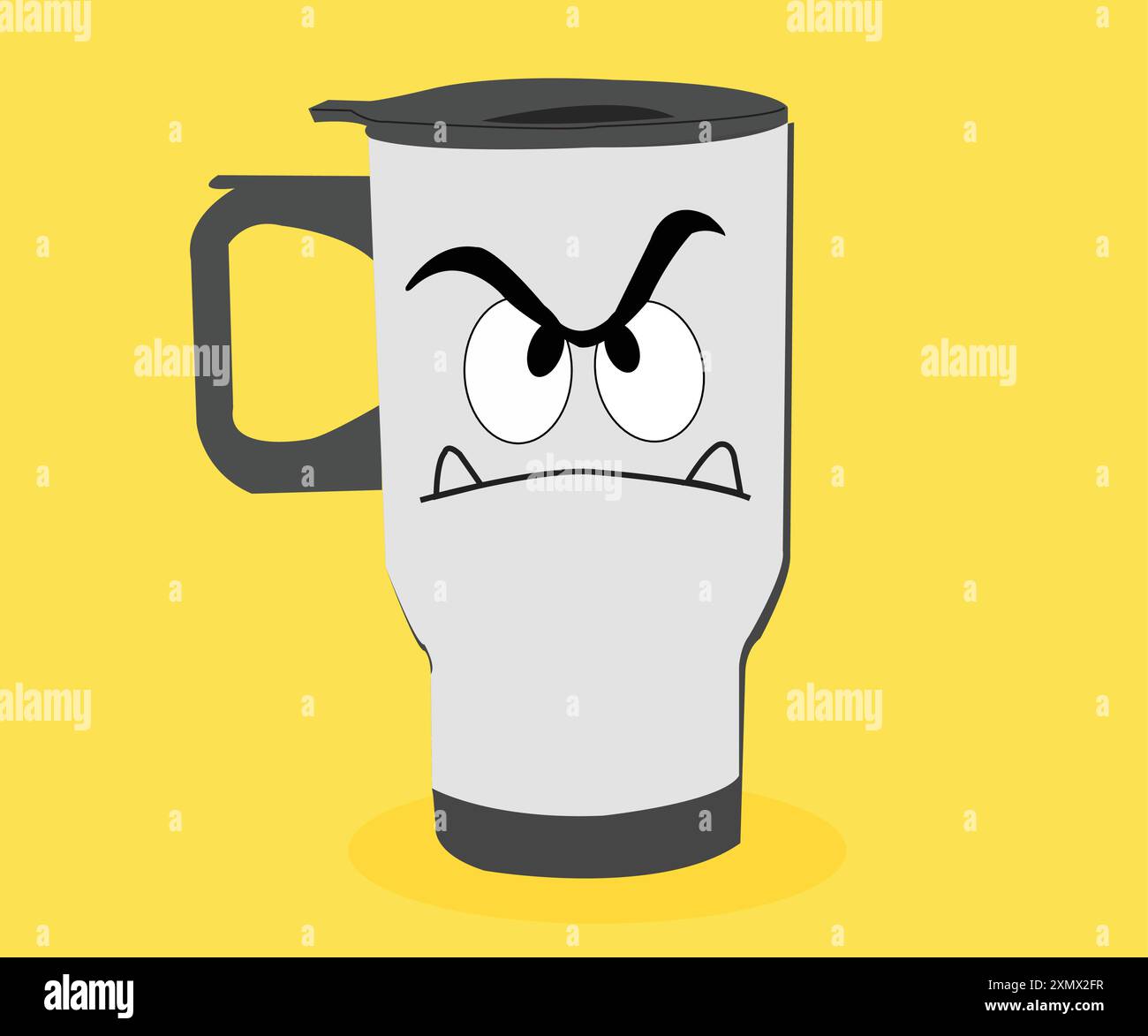 Vector illustration of trendy mug with lid showing angry face Stock ...