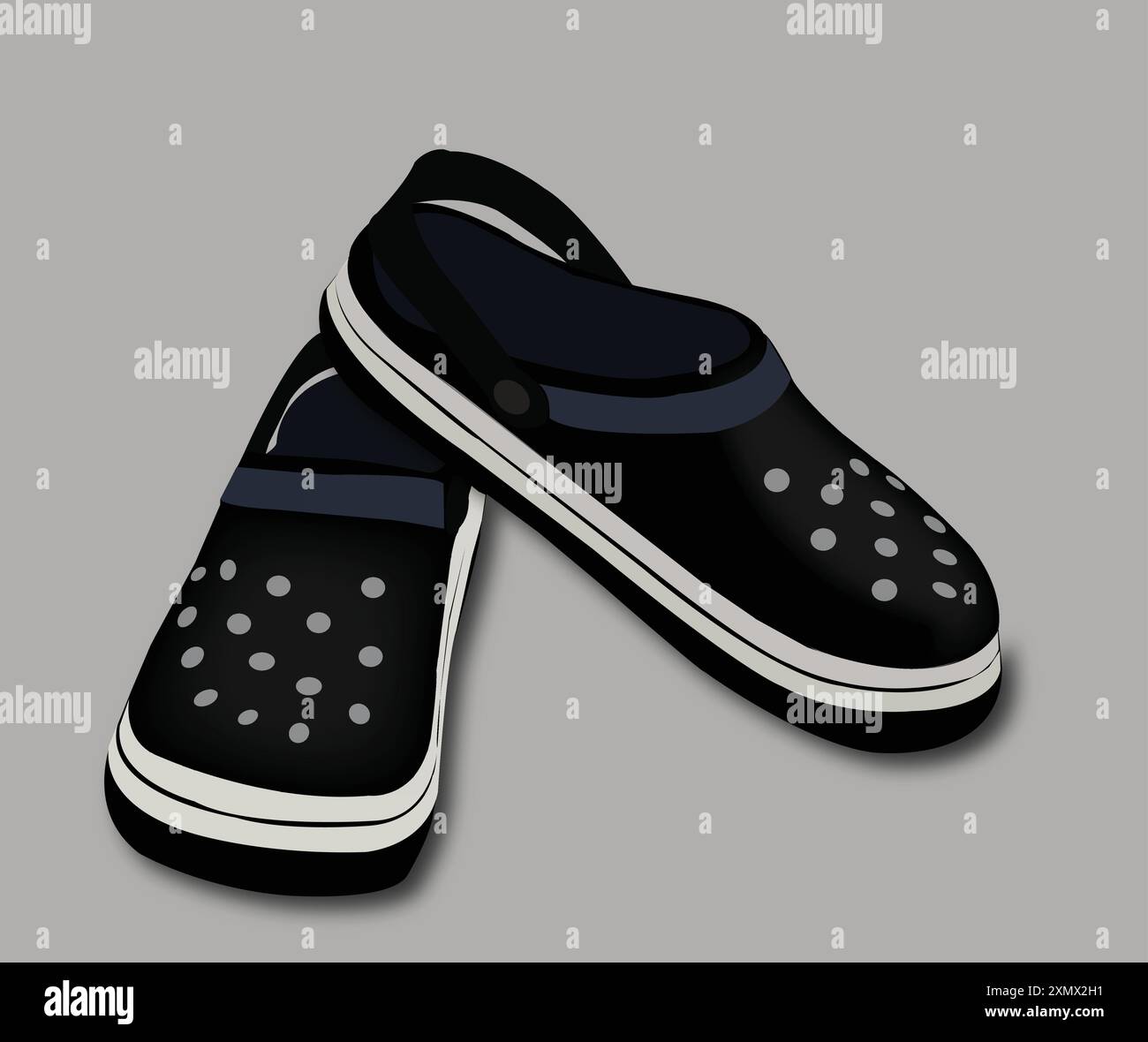 Vector illustration of comfortable crocs slippers of black and white ...