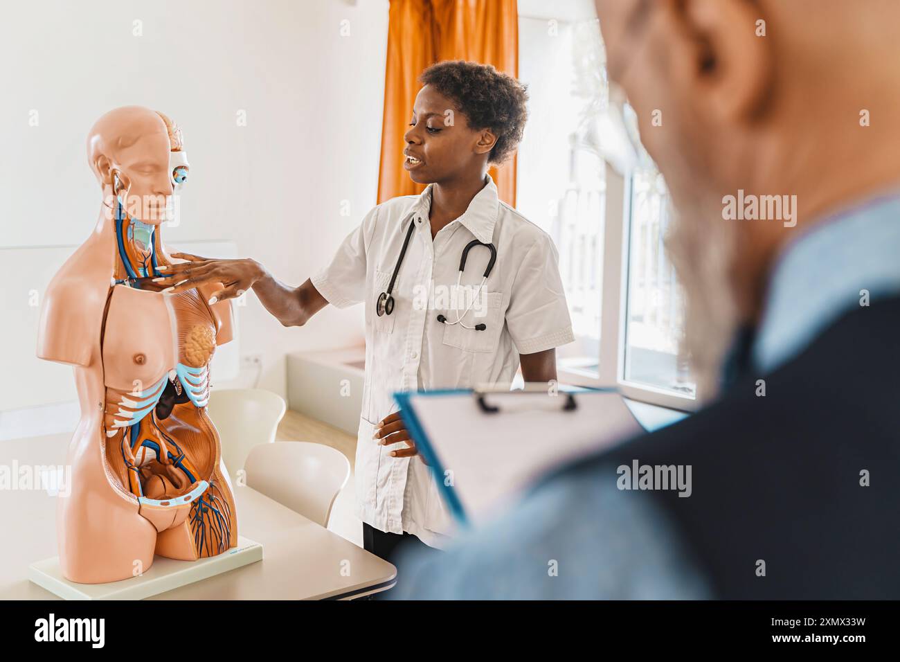 Young African American female doctor explaining human anatomy using ...