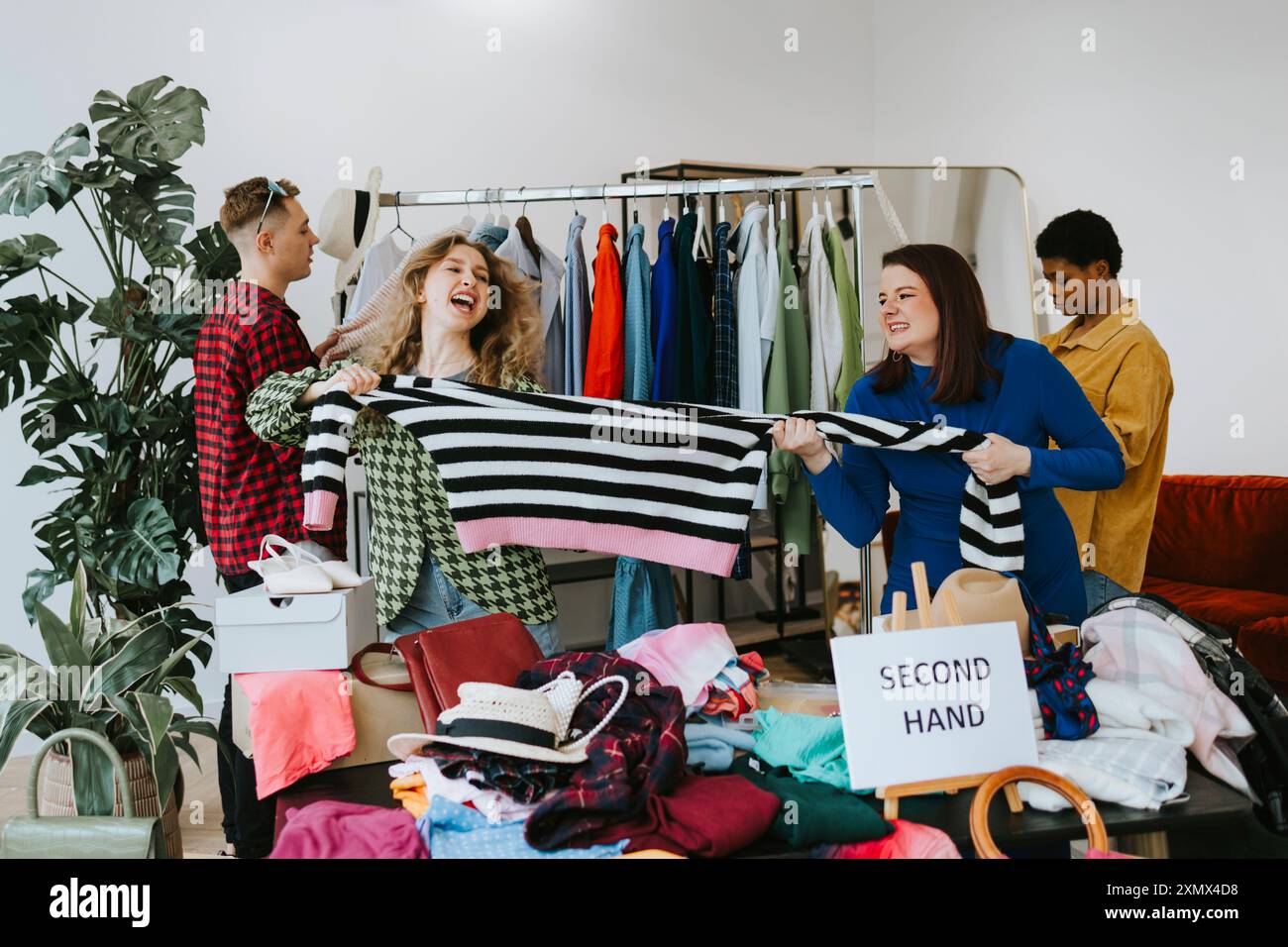 young people in second hand shops, choice of clothes, the possibility ...