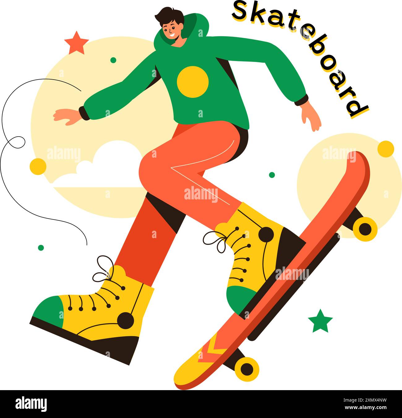 Skateboard Vector Illustration with Skateboarders Jumping on a ...