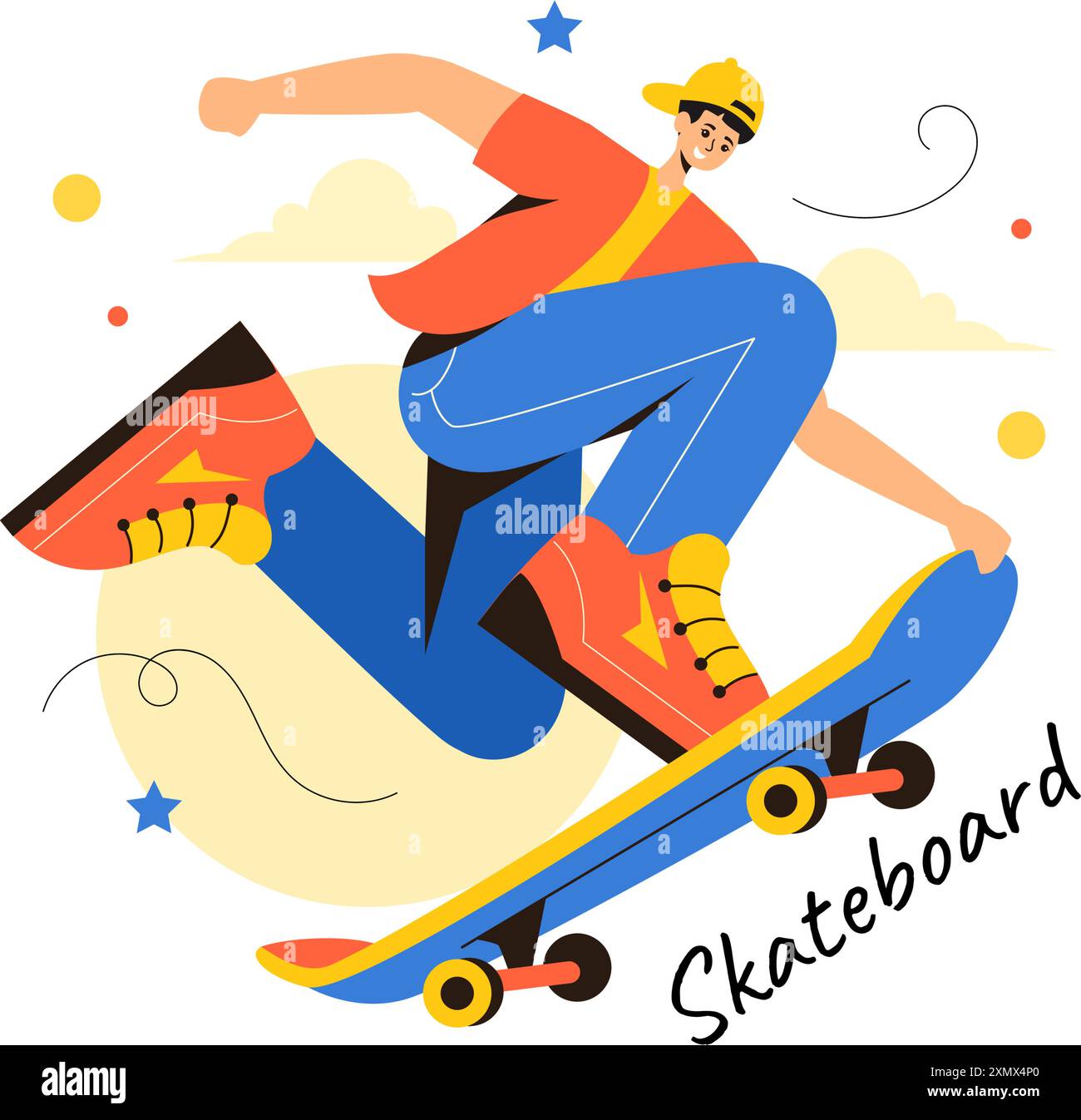 Skateboard Vector Illustration with Skateboarders Jumping on a ...