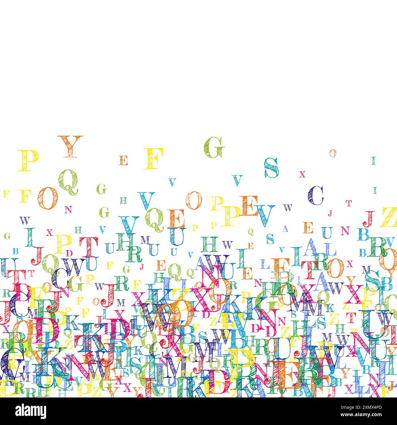 Scattered letters of latin alphabet. Colorful childish floating ...
