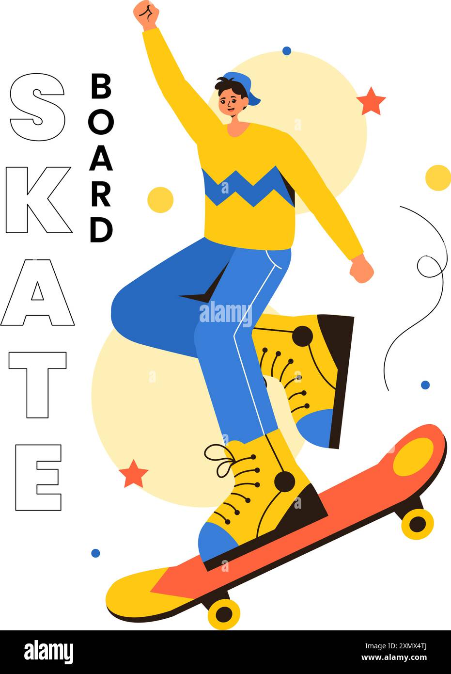 Skateboard Vector Illustration with Skateboarders Jumping on a ...