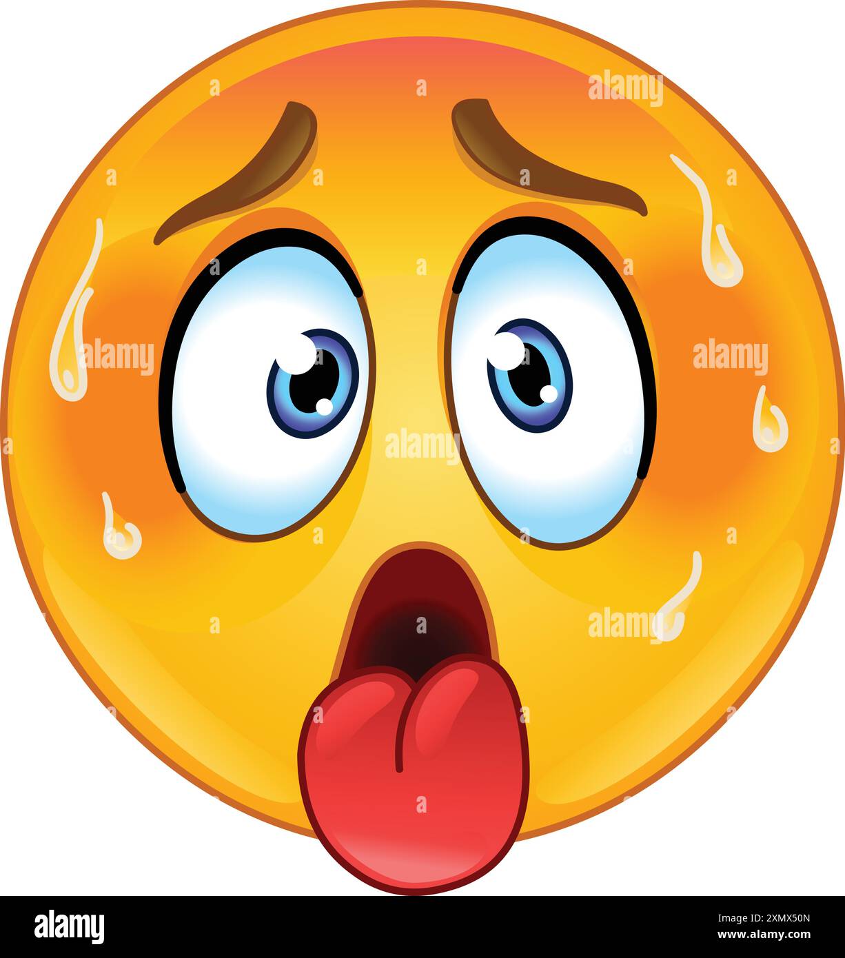Hot Face Emoji Emoticon With Sweat Drops Tongue Out And A Flushed Expression Stock Vector