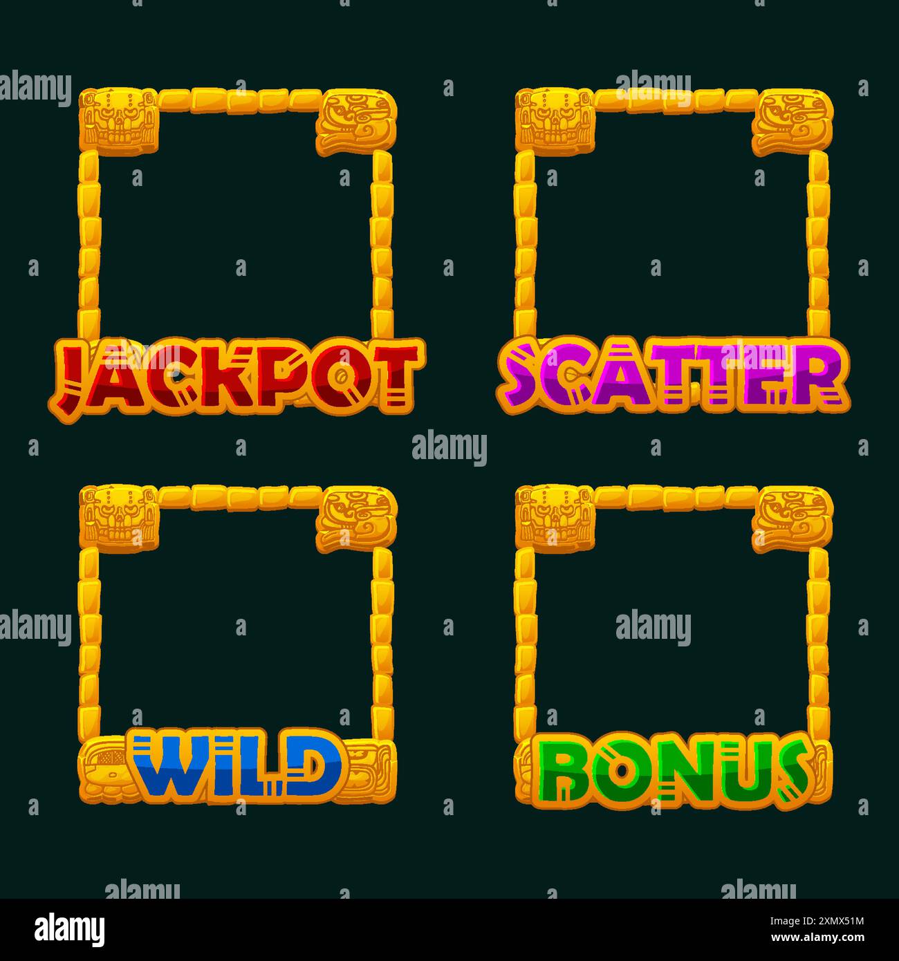 Golden Maya or Aztec carton game frames for slot icons. Jackpot, Bonus ...