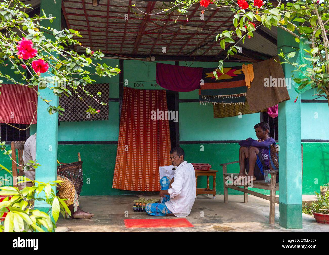 Khasi tribe men in a house courtyard, Sylhet Division, Kamalganj ...