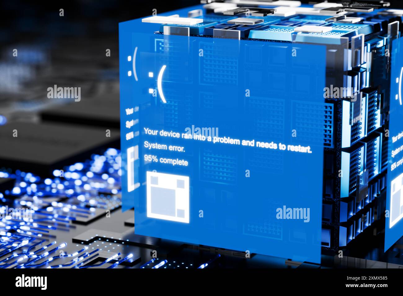 Operating system failure concept on digital background. Hacking the ...