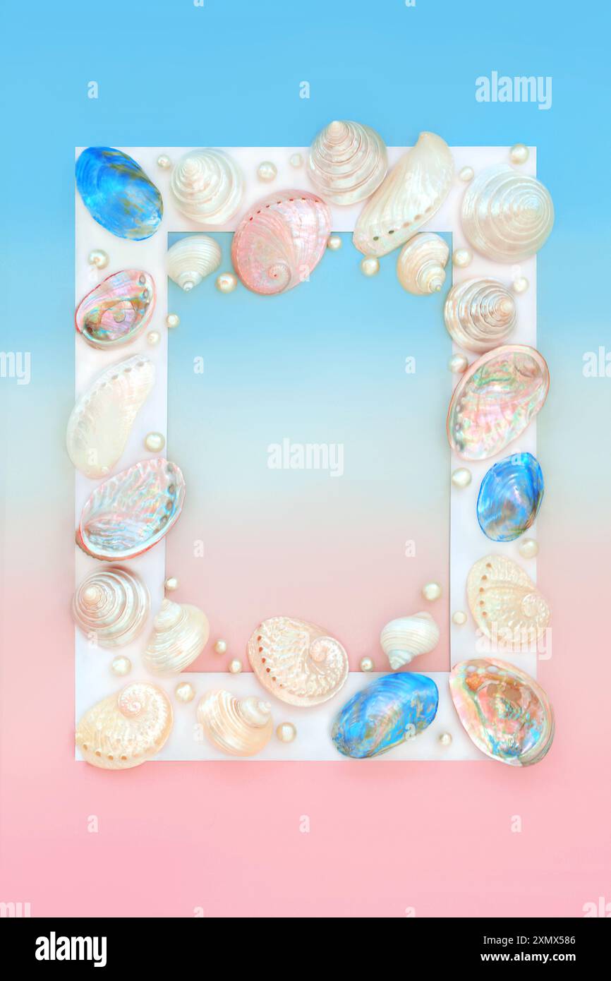 Mother of pearl and pearls seashell decorative background on gradient ...