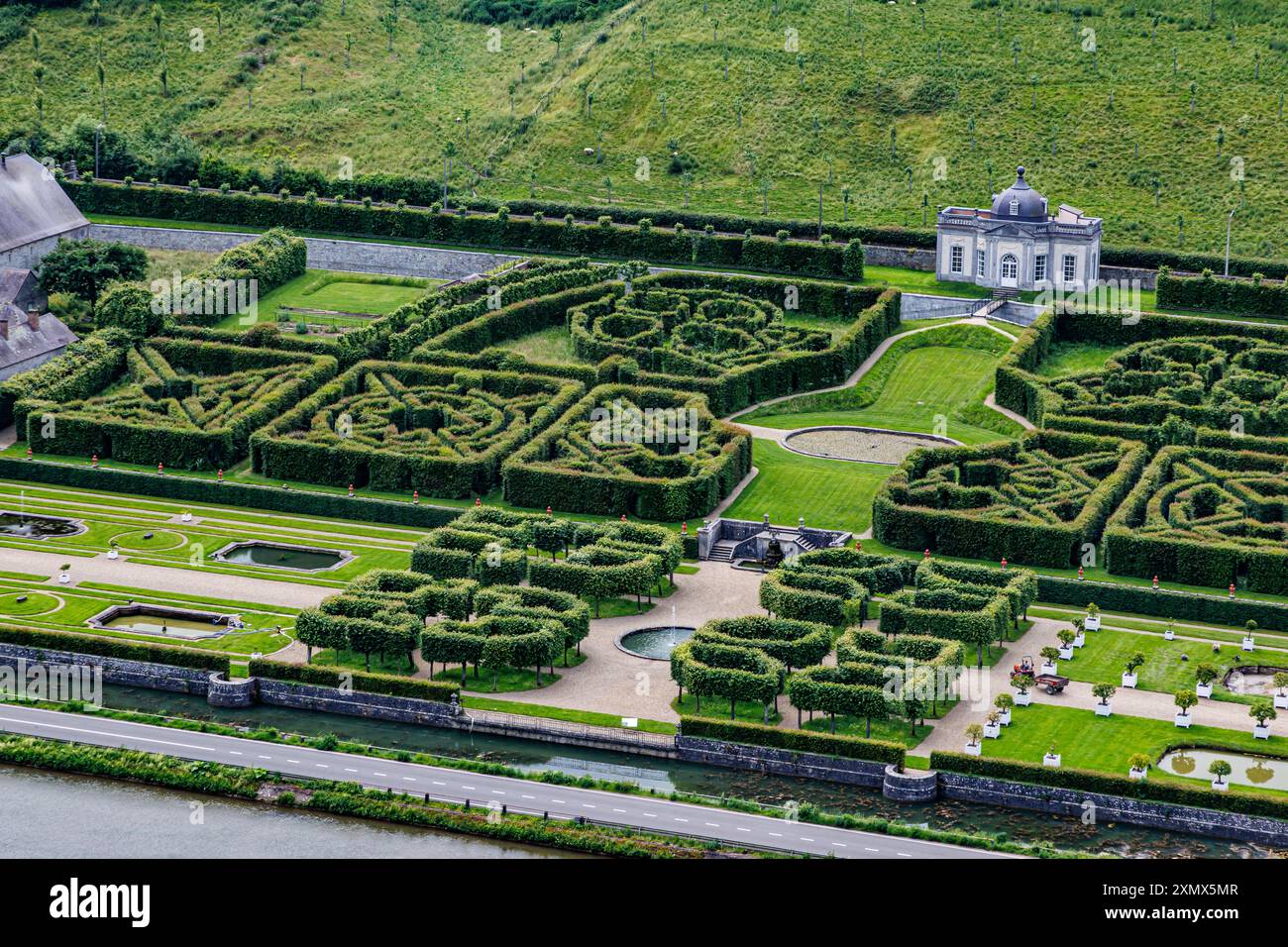 Aerial view of French style gardens of Freyr Castle, known as Little ...