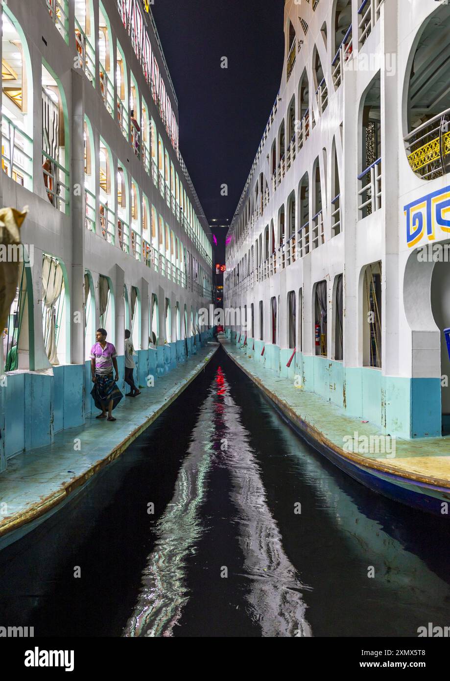 Ferry to Barisal at Sadaghat Launch Terminal at night, Dhaka Division ...