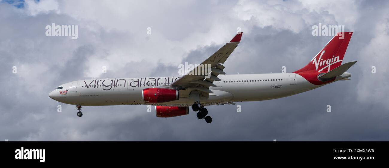 Virgin Atlantic plane landing at London's Heathrow Airport. London ...