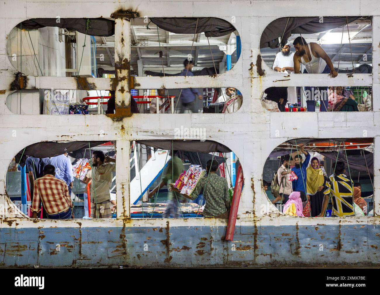 Passengers in a ferry to Barisal at Sadaghat Launch Terminal, Dhaka ...