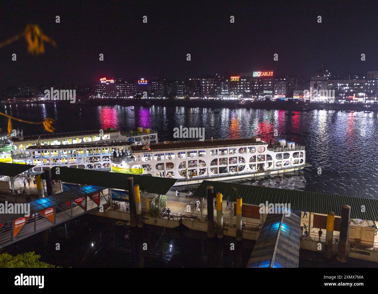Ferry to Barisal at Sadaghat Launch Terminal at night, Dhaka Division ...