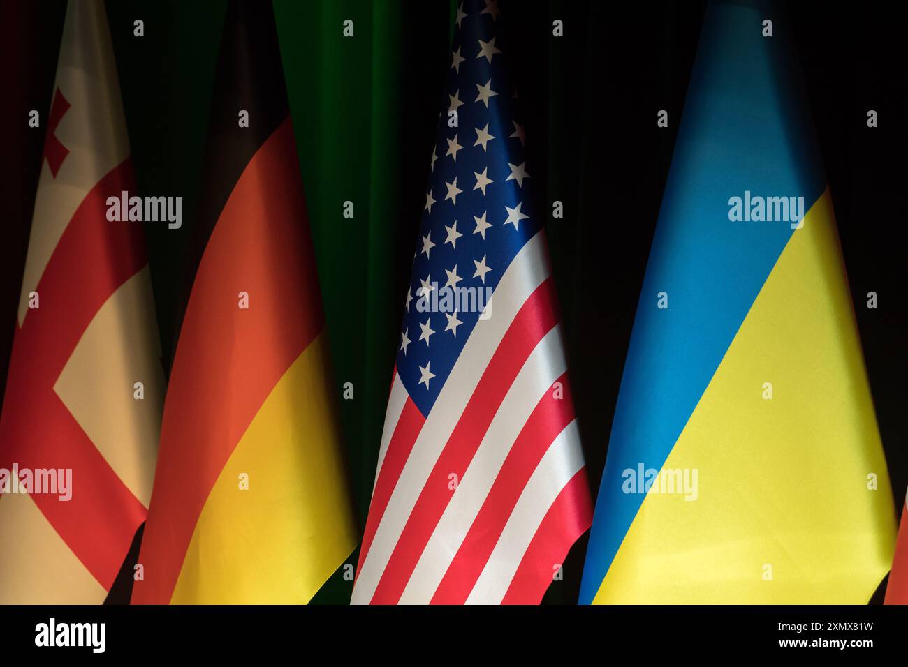 Georgian national flag, German national flag, US national flag and ...