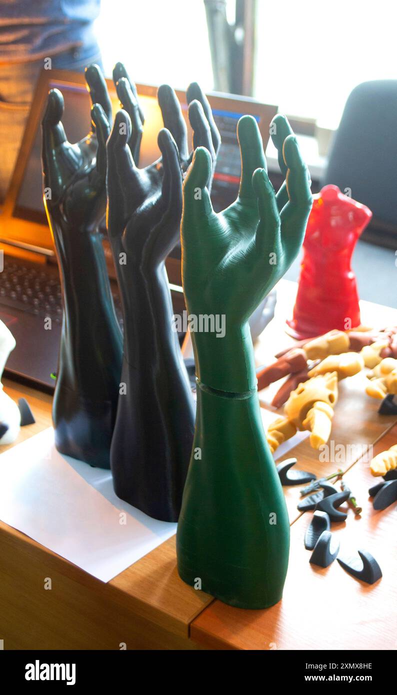 Art Object human hands printed on 3D printer. Model prototype of human ...