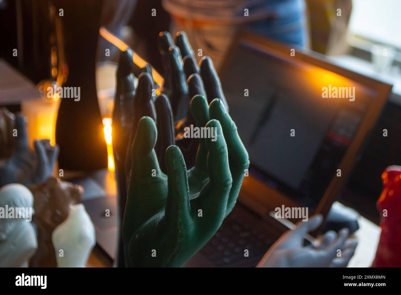 Art Object human hands printed on 3D printer. Model prototype of human ...