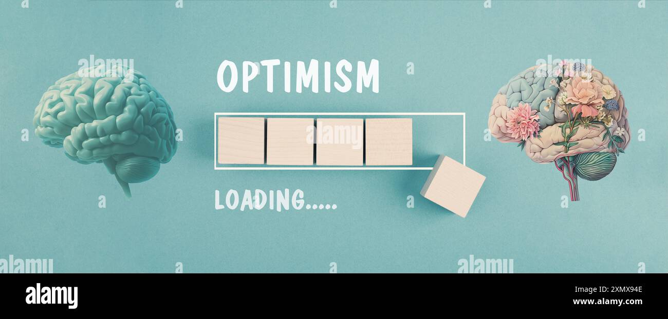 Optimism loading, mental health stability, state of mind, brain with depression changes to ...