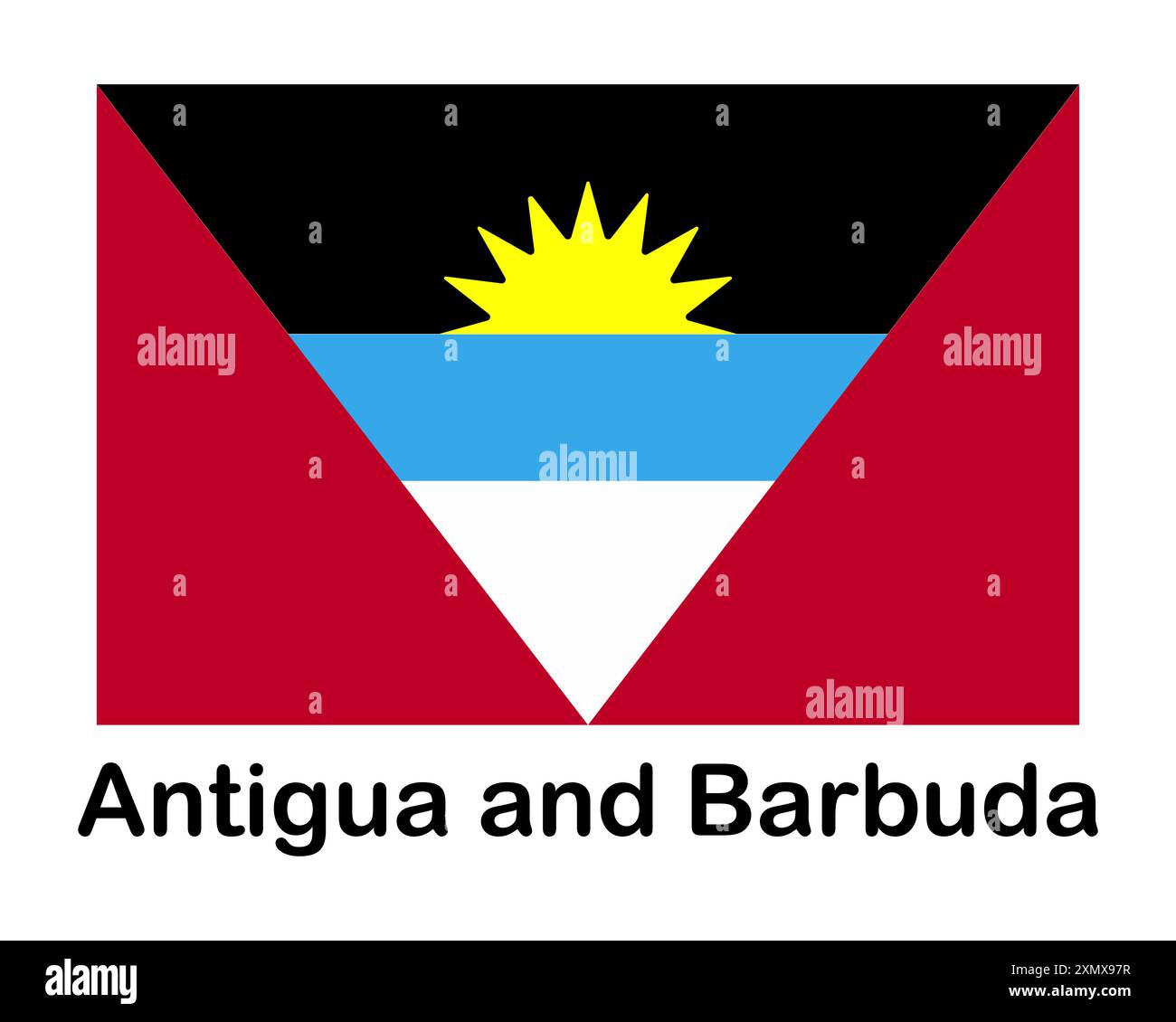 Antigua and Barbuda national flag. Banner, state symbol, flagpole Stock ...