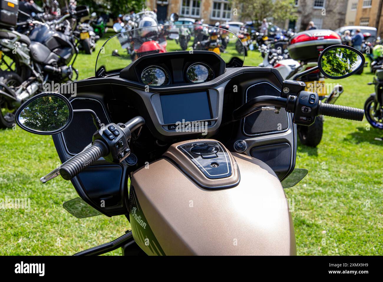 Close-up view of a Indian Challenger Dark Horse motorcycle dashboard ...