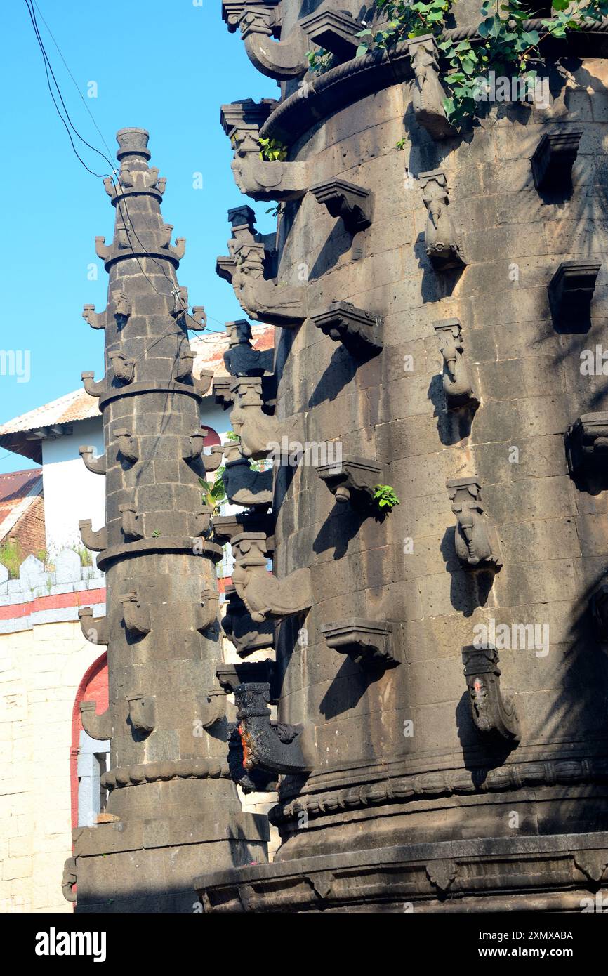 Beautifully carved deepmaal, Yamai Devi Mandir, Aundh, near Satara ...